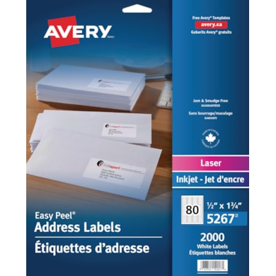 Avery 5267 Easy Peel Address Labels, White, 1/2" x 1-3/4", Sheet of 80 ...