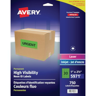 Avery 5971 High-Visibility Rectangular Laser Labels, Neon Green, 2 5/8 ...