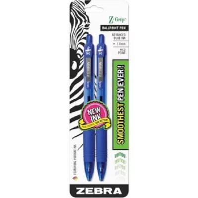Zebra Z-Grip Retractable Ballpoint Pen, Blue, Medium, 1.0 mm, Pack of 2 ...