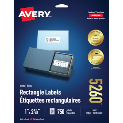 Avery 5260 Easy Peel Address Labels, White, 1'' x 2-5/8'', Sheet of 30 ...