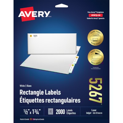 Avery 5267 Easy Peel Address Labels, White, 1/2'' x 1-3/4'', Sheet of ...