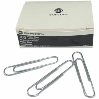 Grand & Toy Jumbo Paper Clips, Smooth, Silver, #4, 100/Box - Jumbo - No ...