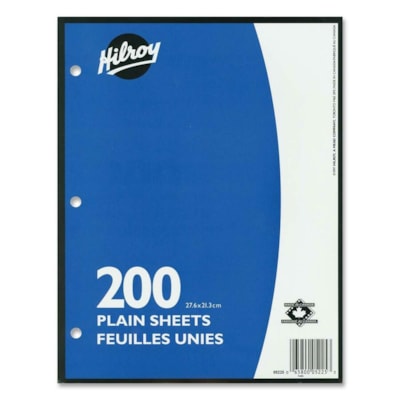 Hilroy Unruled Filler Paper - 200 Sheets - Plain - 3 Hole(s) - 10 7/8 ...
