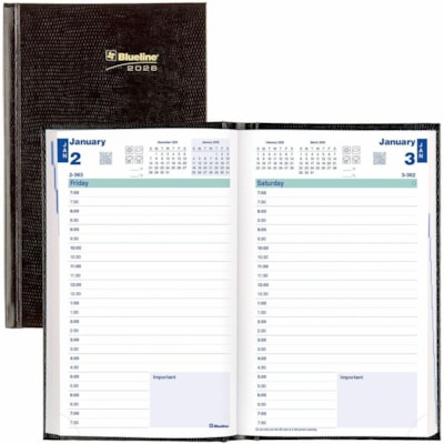 Blueline Daily Planner, 8" x 5" , English, Black - Daily - 12 Month ...