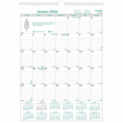 Brownline - Calendrier mural mensuel EcoLogix® 12 x 17 po, anglais ...