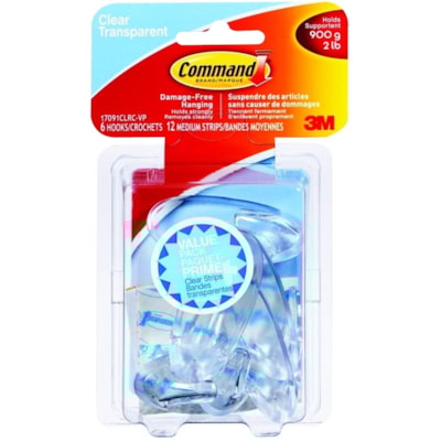 Command Clear Medium Hooks Value Pack, 17091CLRC-VP - 2 lb (907.18 g) Capacity - Clear | Grand & Toy