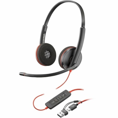 Poly Blackwire 3220 Stereo USB-C Black Headset + USB-C/A Adapter (Bulk ...