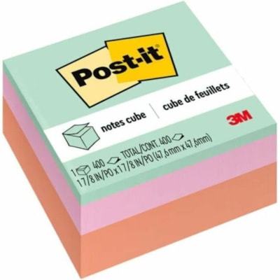 Post-it® Notes Cube, 1 7/8 in. x 1 7/8 in., Assorted Pastels, 400 ...