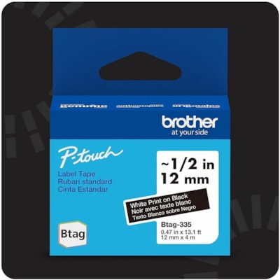 Brother P-touch BTAG-335 White on Black Label Tape - x 15/32" (12 mm) Width x 13 1/8 ft (4 m ...