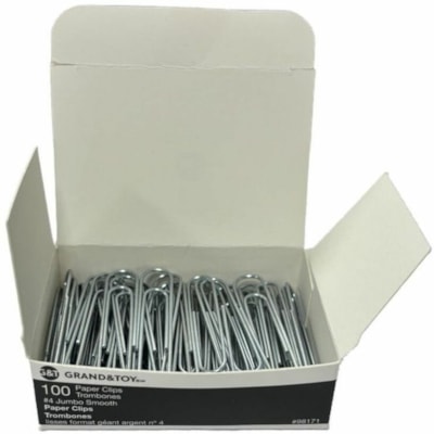 Grand & Toy Jumbo Paper Clips, Smooth, Silver, #4, 100/Box - Jumbo - No ...