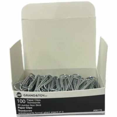 Grand & Toy Jumbo Paper Clips, Non-Skid, Silver, #4, 100/Box - Jumbo ...