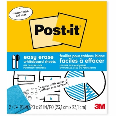 Post-it® Easy Erase Whiteboard Surface, White, 9.1" x 9.1" - White ...