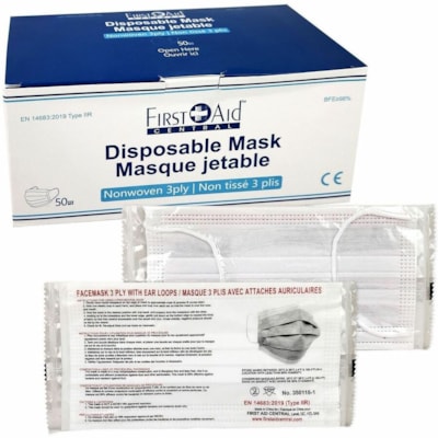 First Aid Central Medical Face Masks - With ear loops. Individually ...